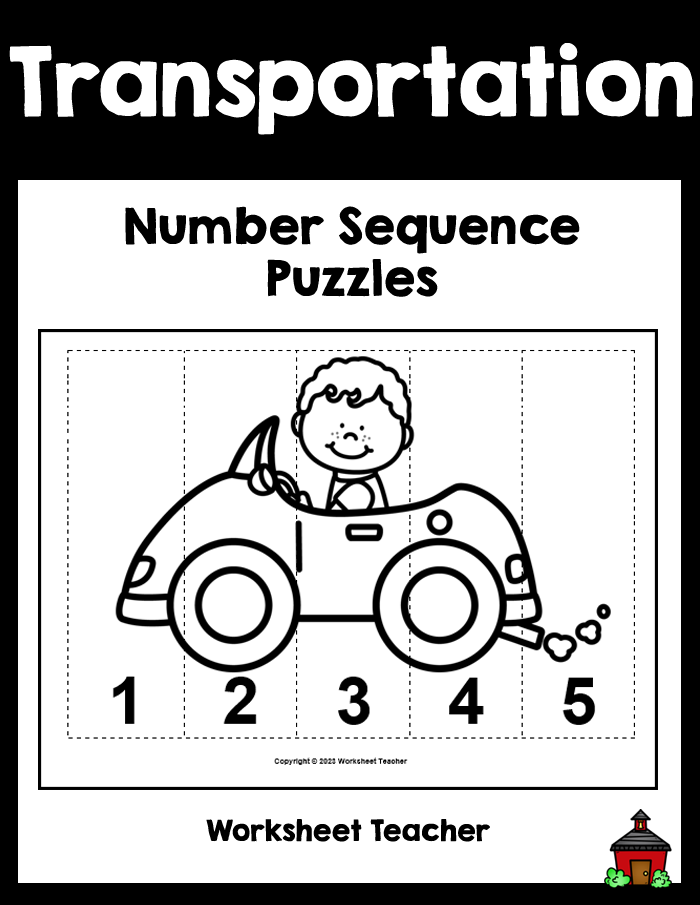 10 Transportation Number Sequence B&W Puzzles | Made By Teachers