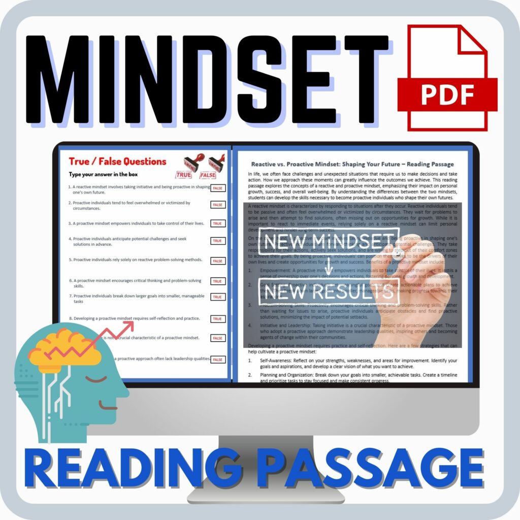 Growth Mindset Reading Passage with comprehension questions - digital ...