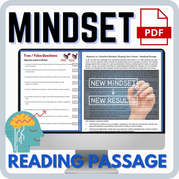 Growth Mindset Reading Passage with comprehension questions - digital ...