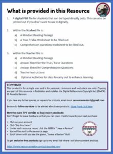 Growth Mindset Reading Passage with comprehension questions - digital ...