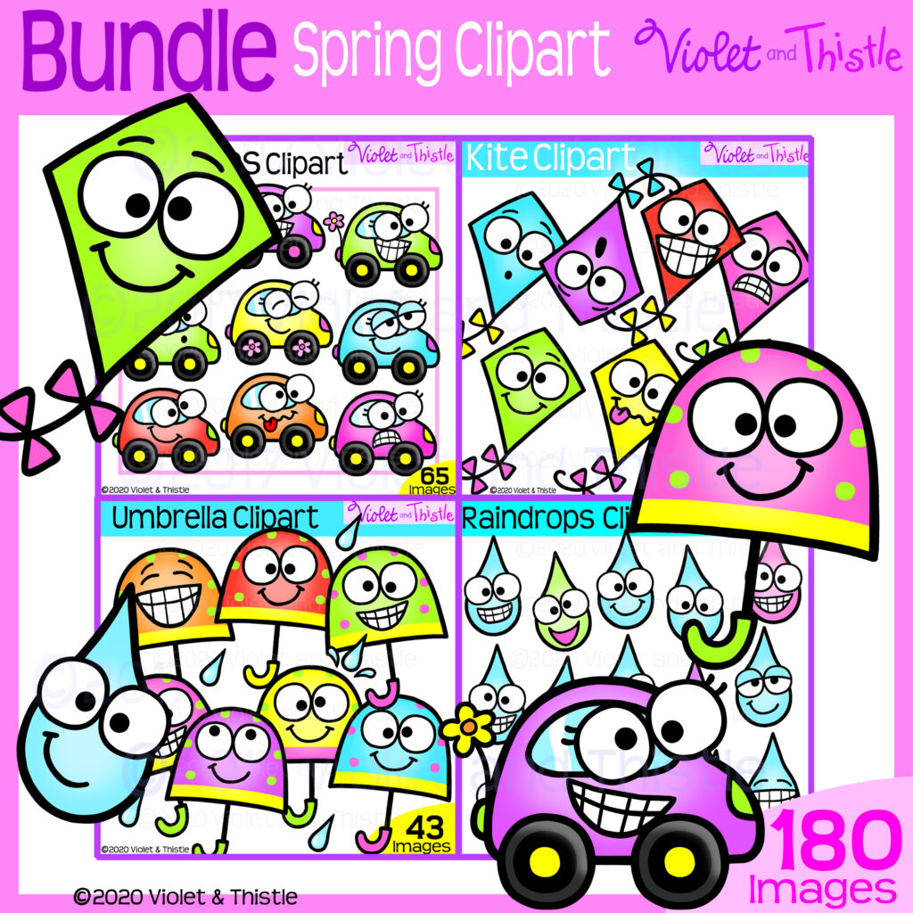 Spring Fun Faces Clipart Bundle 3 Super Cute Kite Bug Car Umbrella ...