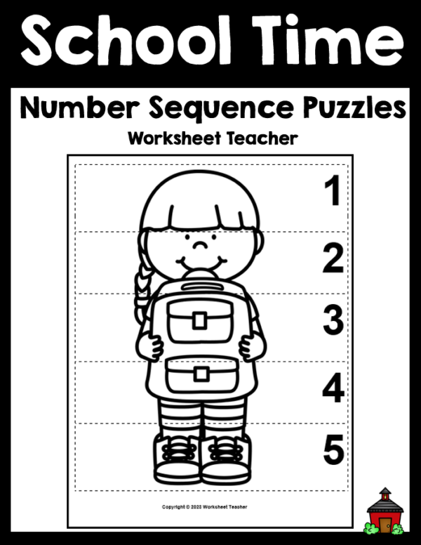 10 School Time Number Sequence B&W Puzzles | Made By Teachers