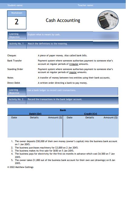 Cash Accounting Worksheet | Made By Teachers