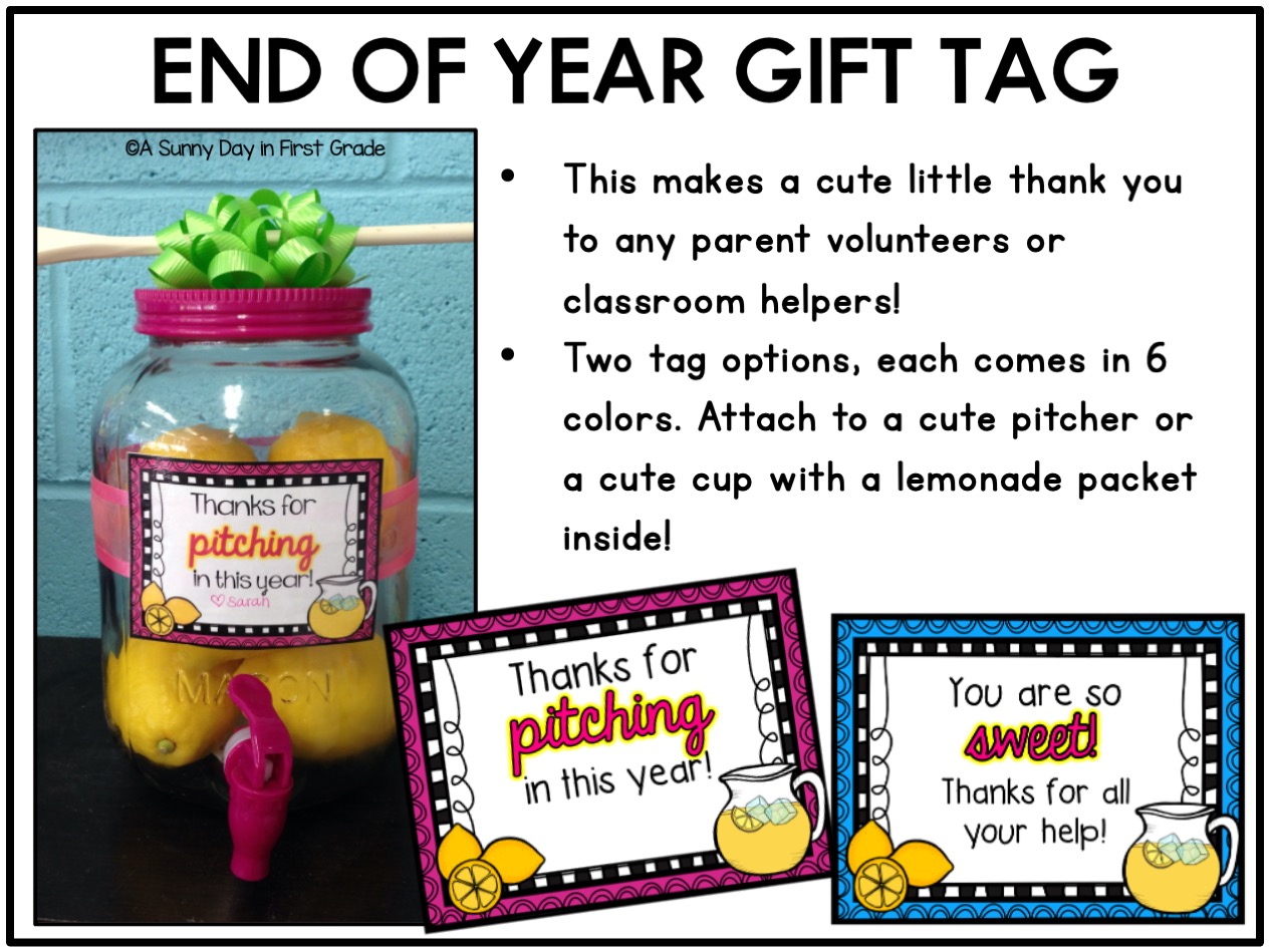 "Thanks for Pitching In" Parent or Volunteer End of Year Gift Tag ...