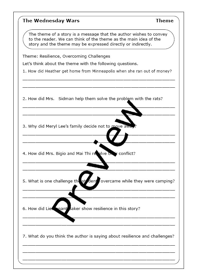Gary Schmidt "The Wednesday Wars" worksheets | Made By Teachers