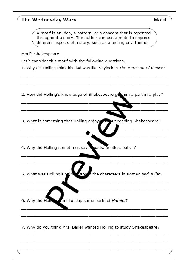 Gary Schmidt "The Wednesday Wars" worksheets | Made By Teachers