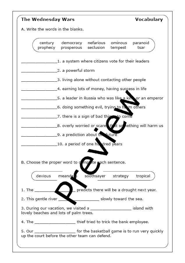 Gary Schmidt "The Wednesday Wars" worksheets | Made By Teachers