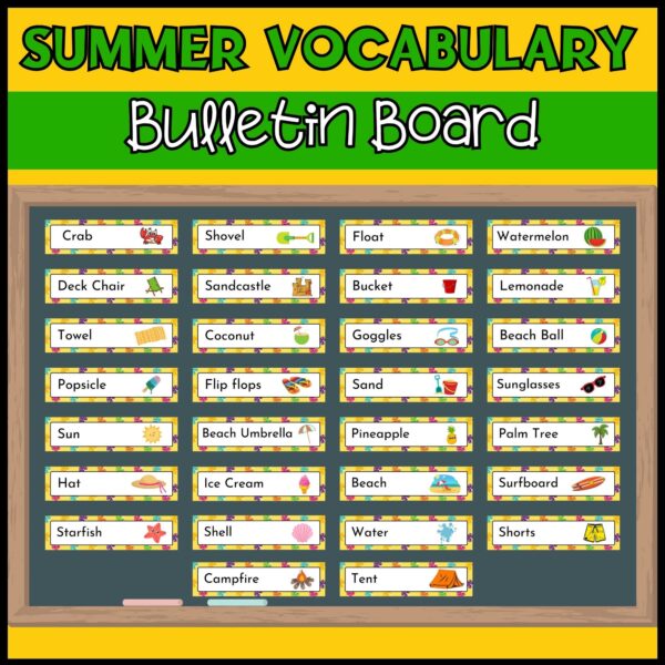 English Summer Vocabulary Words Wall Bulletin Board - End of Year ...