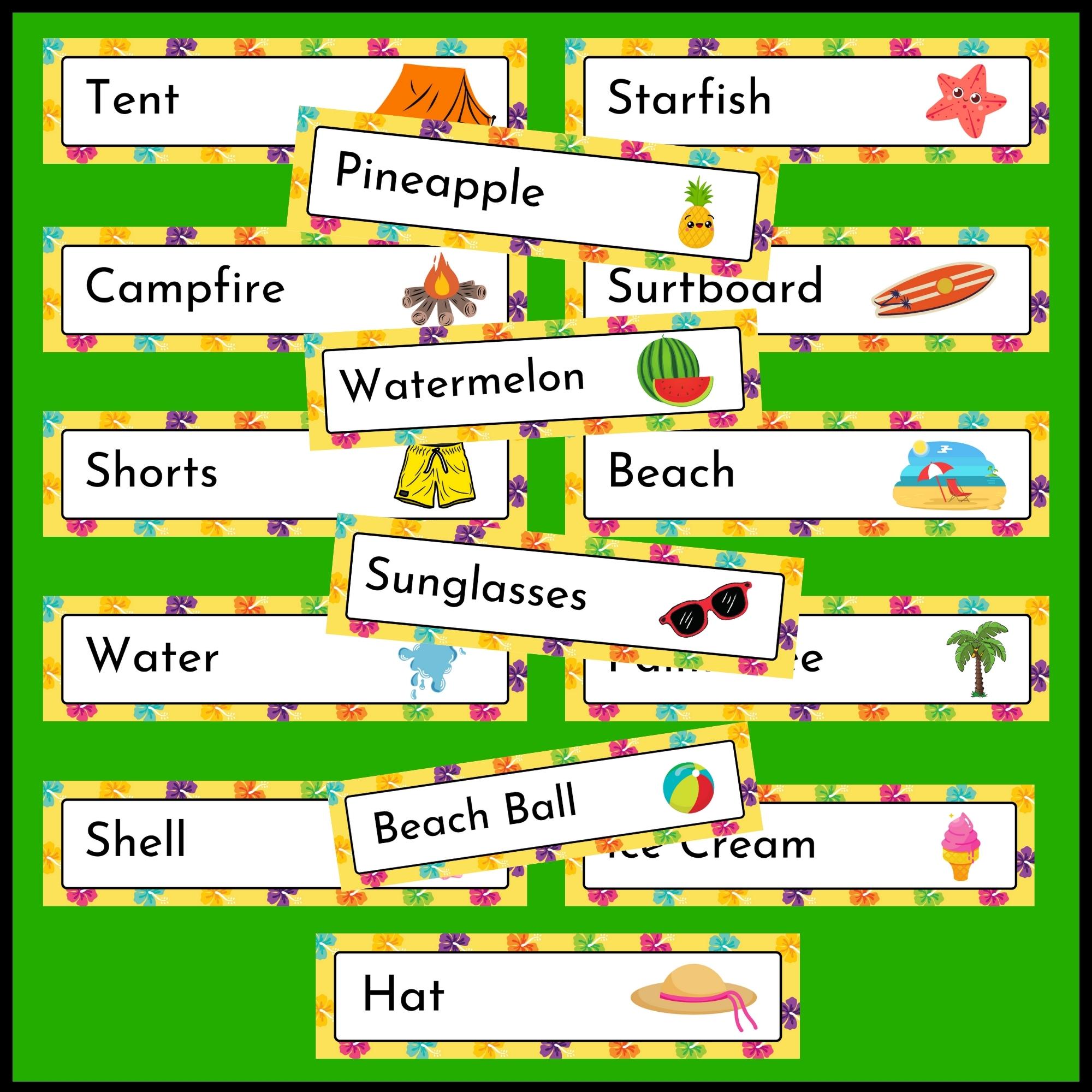 English Summer Vocabulary Words Wall Bulletin Board - End of Year ...