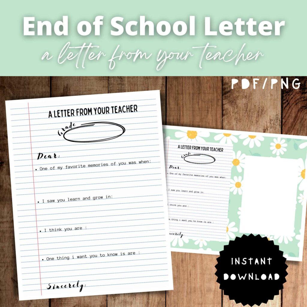 Teacher End of School Letter Printable, Teacher Goodbye Letter to Kids ...