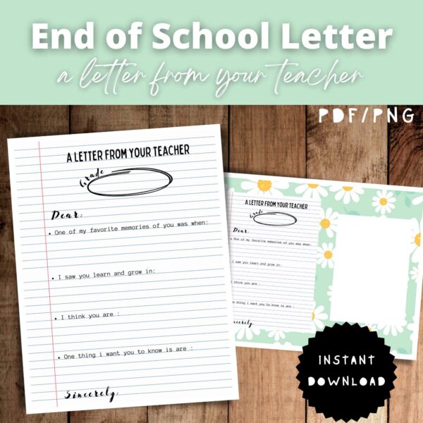 Teacher End of School Letter Printable, Teacher Goodbye Letter to Kids ...