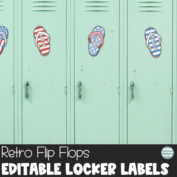 Editable Locker Labels or Cubby Tags - Patriotic Flip Flops - Retro ...