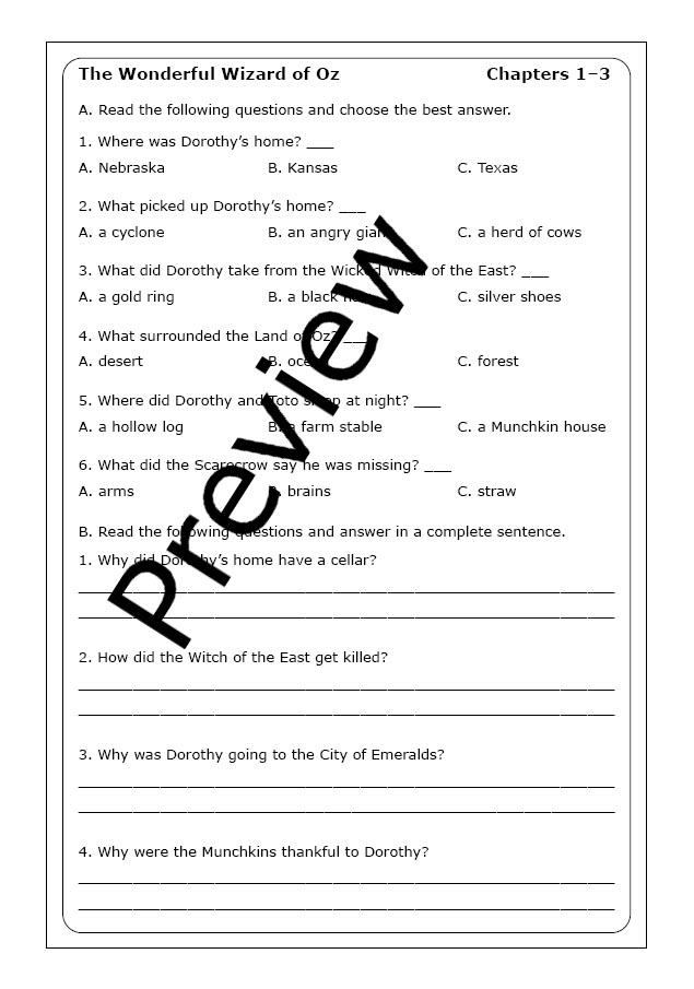 Frank Baum "The Wonderful Wizard of Oz" worksheets | Made By Teachers