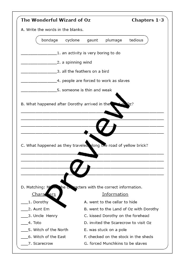 Frank Baum "The Wonderful Wizard of Oz" worksheets | Made By Teachers