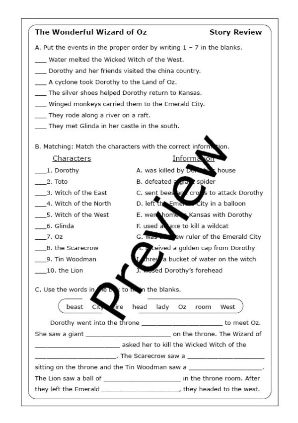Frank Baum "The Wonderful Wizard of Oz" worksheets | Made By Teachers