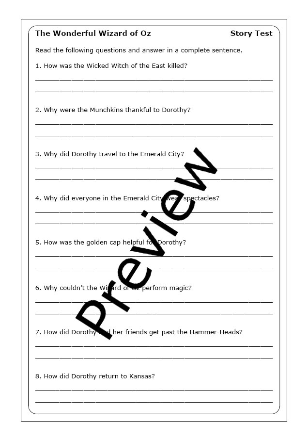 Frank Baum "The Wonderful Wizard of Oz" worksheets - Made By Teachers