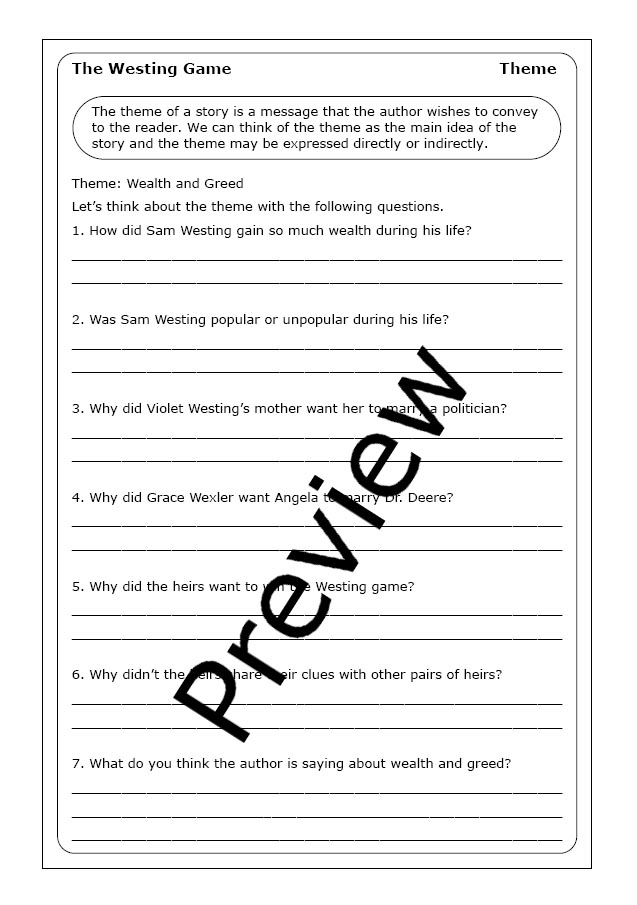 Ellen Raskin "The Westing Game" worksheets | Made By Teachers