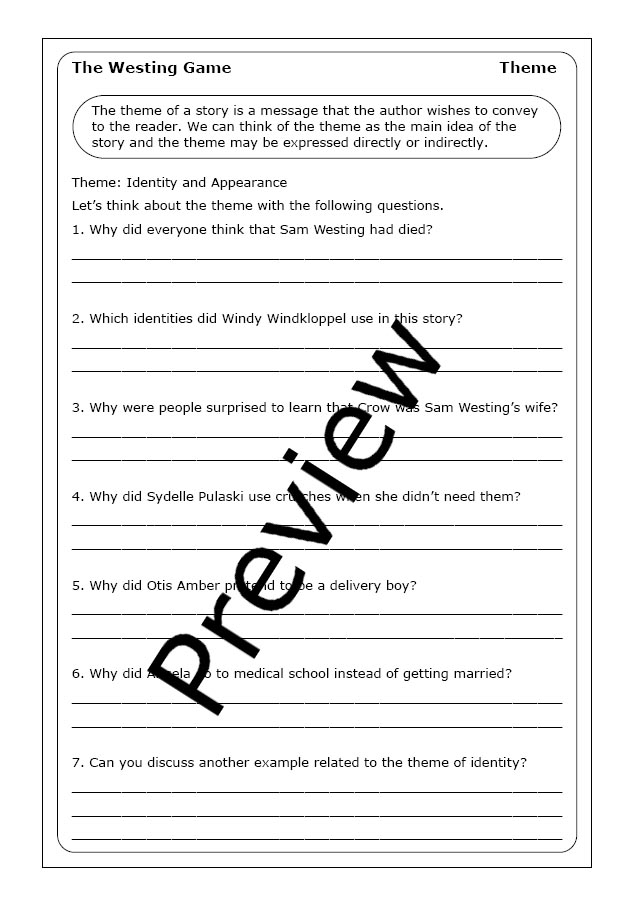 Ellen Raskin "The Westing Game" worksheets | Made By Teachers