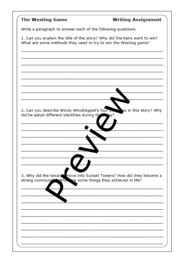 Ellen Raskin "The Westing Game" worksheets | Made By Teachers