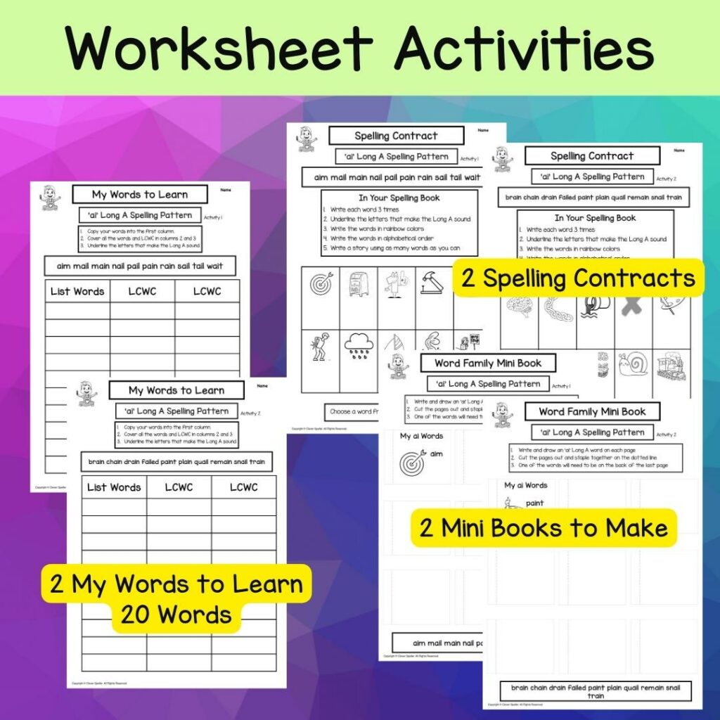 Long A Phonics Activities - Spelling Letter Pattern 'ai' - Worksheets ...