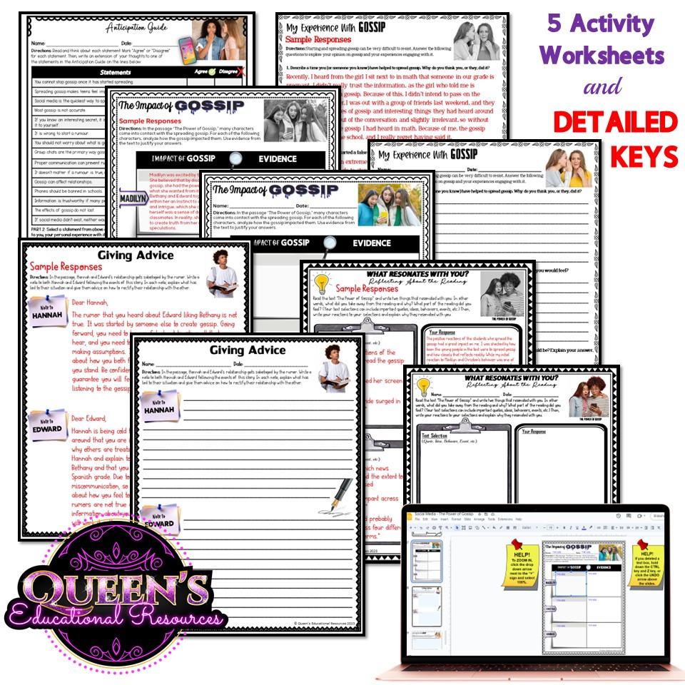 Social Media Reading Passage and Activities, Gossip, Rumors ...