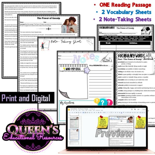 Social Media Reading Passage and Activities, Gossip, Rumors ...