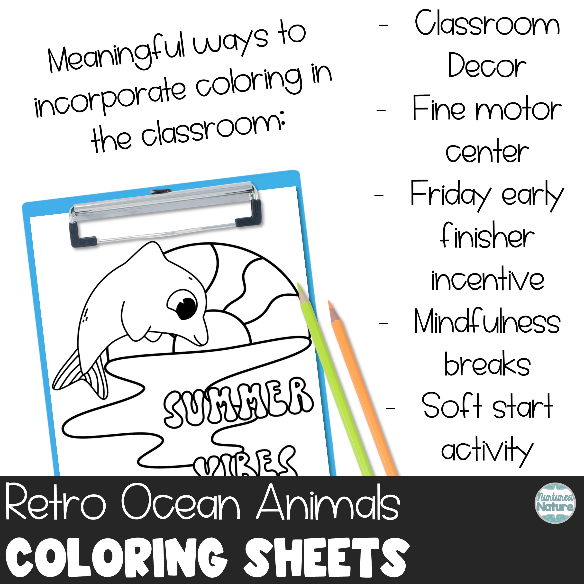 Retro Ocean Animals Coloring Pages | Made By Teachers