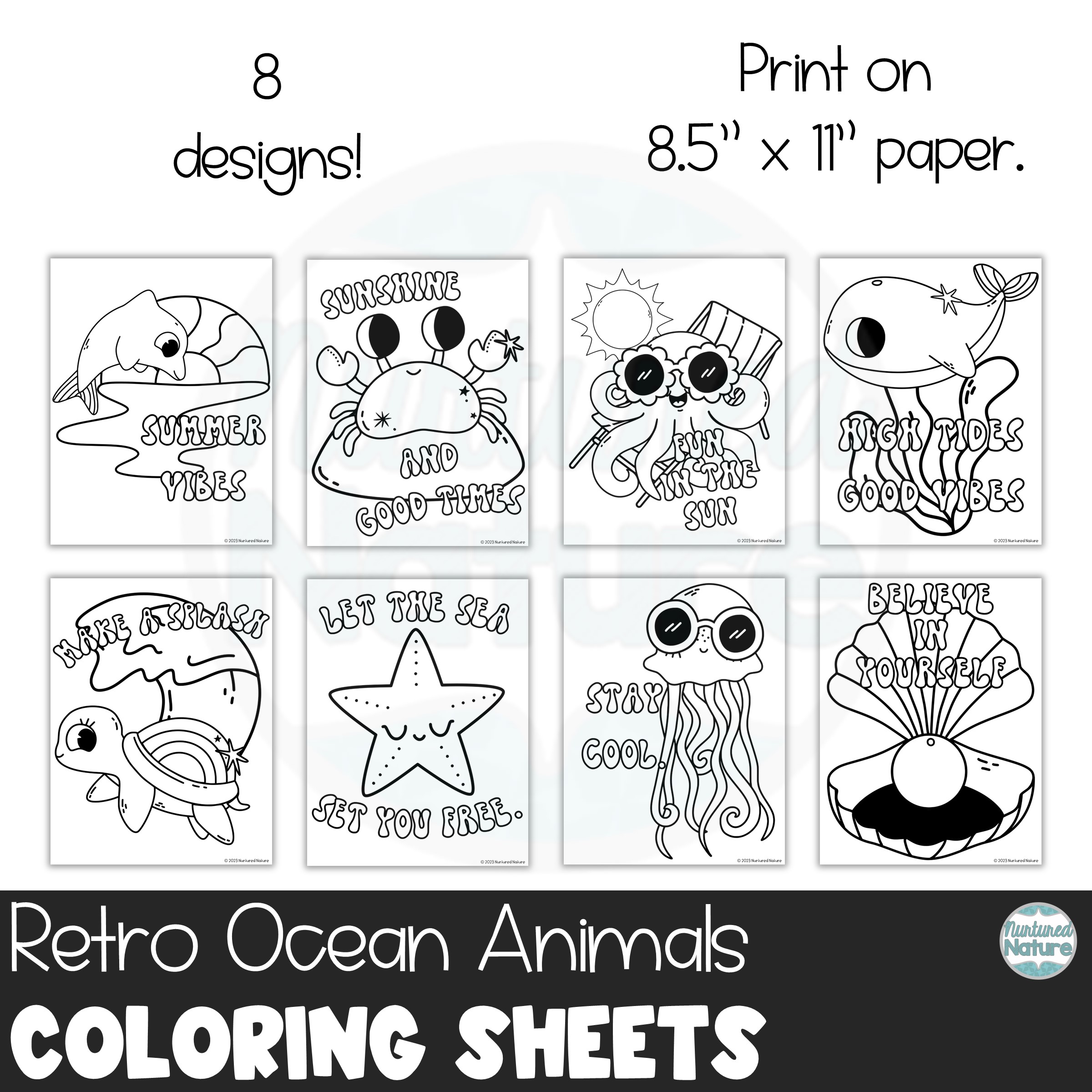 Retro Ocean Animals Coloring Pages | Made By Teachers