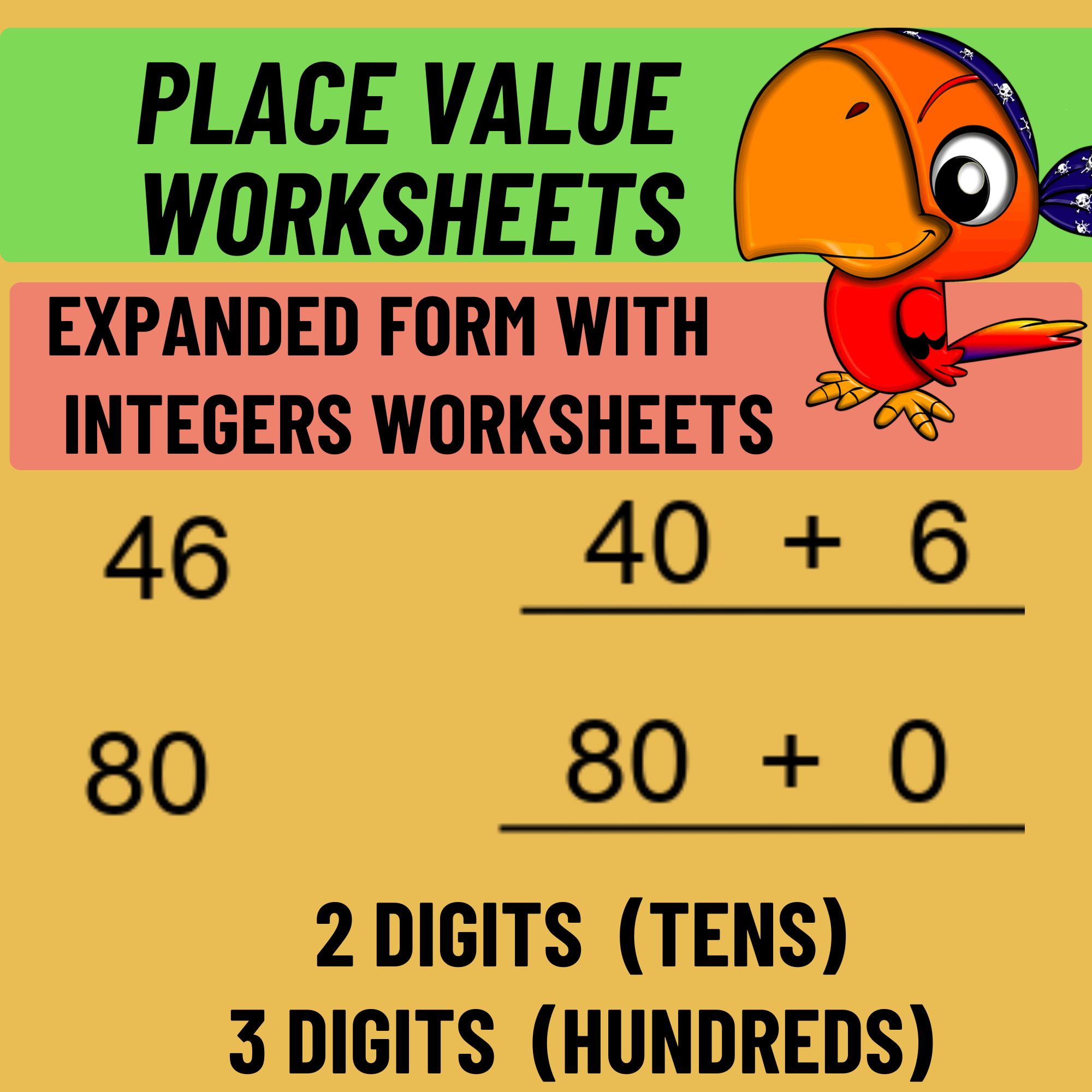Place Value - Expanded Form with Integers Worksheets - 2 Digits (Tens ...