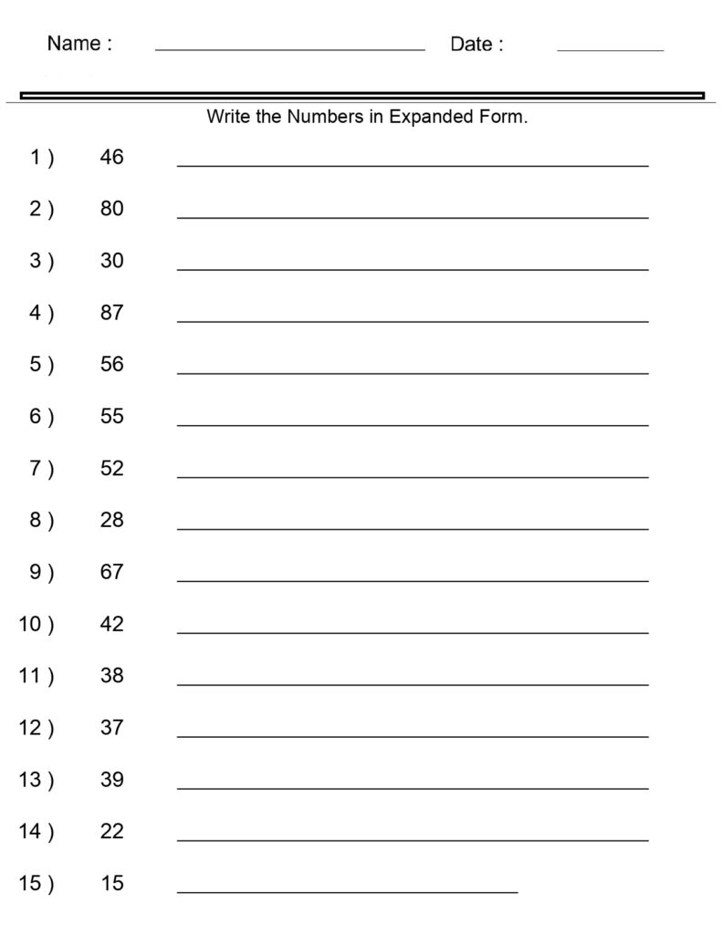Place Value - Expanded Form with Integers Worksheets - 2 Digits (Tens ...