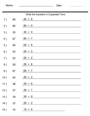 Place Value - Expanded Form with Integers Worksheets - 2 Digits (Tens ...