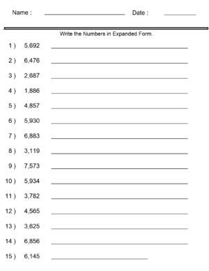 Place Value Worksheets- Expanded Form with Integers -4 Digits-5 Digits ...