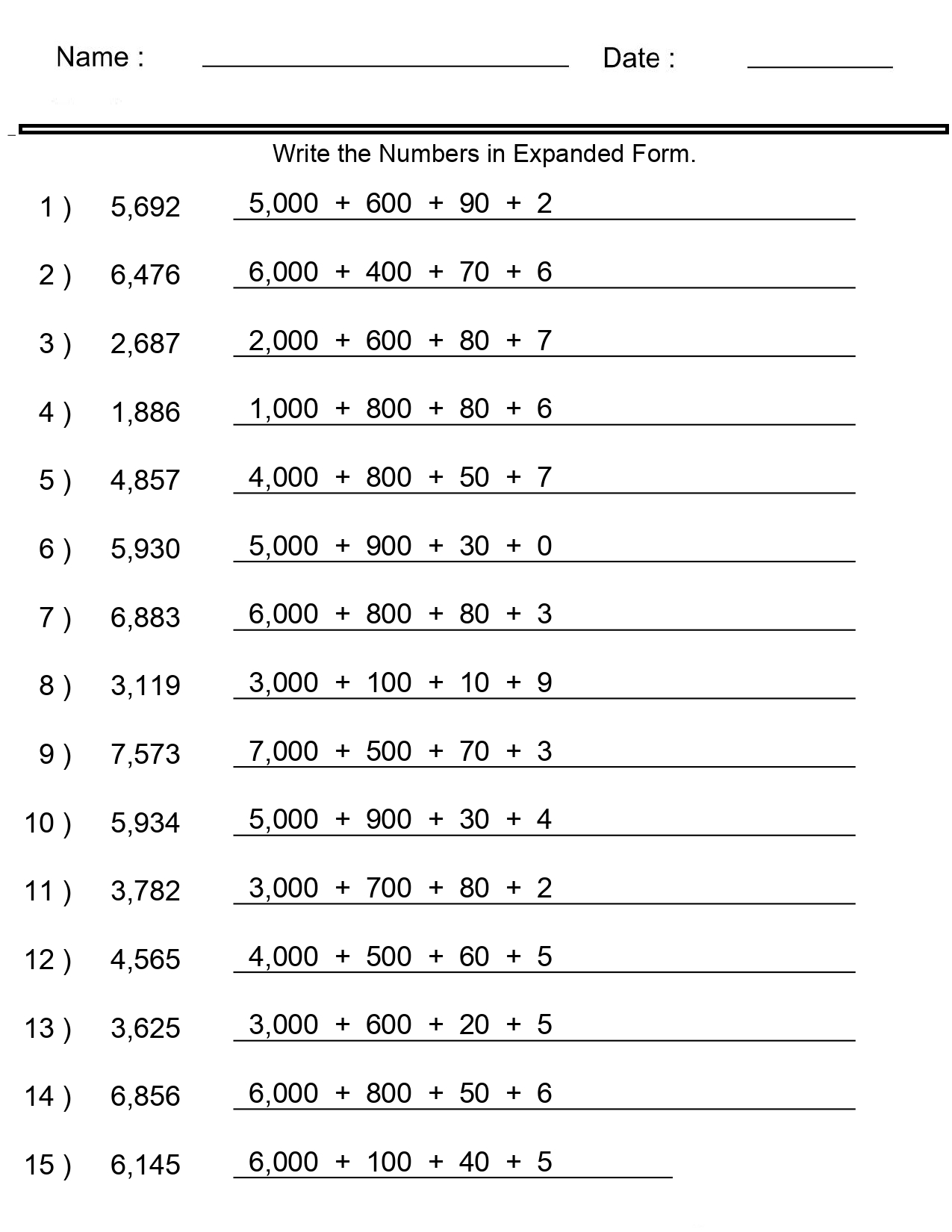 Place Value Worksheets Expanded Form With Integers 4 Digits 5 Digits