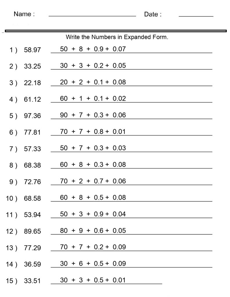 Place Value Worksheets Expanded Form With Decimals Worksheets 2 Digits ...