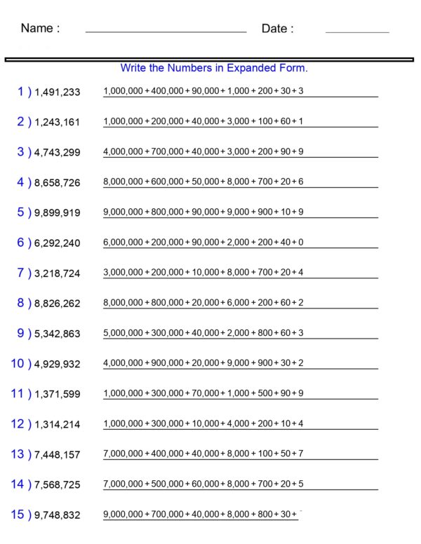 Place Value Worksheets Expanded Form with Billions Worksheets ,7,8 and ...