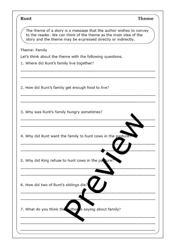 Marion Dane Bauer "Runt" worksheets | Made By Teachers