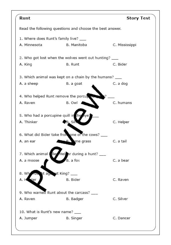 Marion Dane Bauer "Runt" worksheets | Made By Teachers