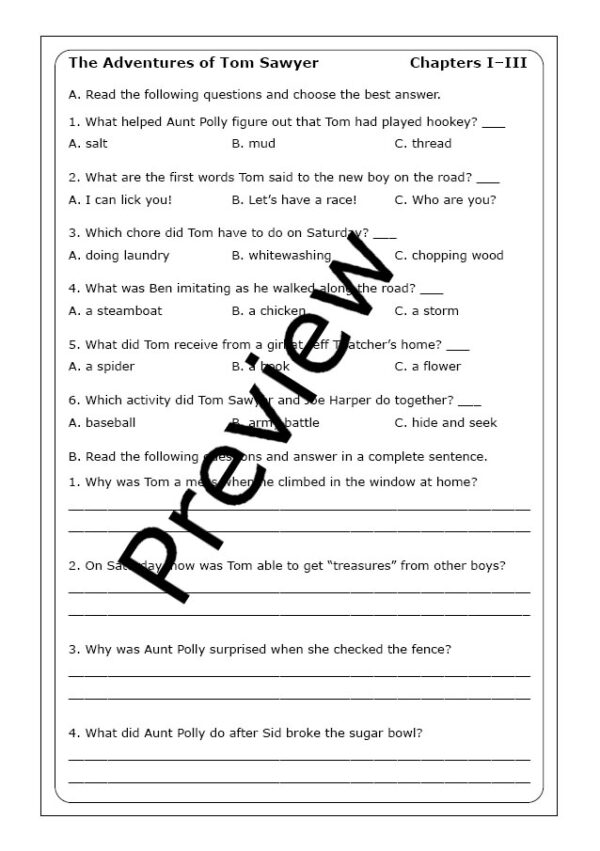 "The Adventures of Tom Sawyer" worksheets | Made By Teachers