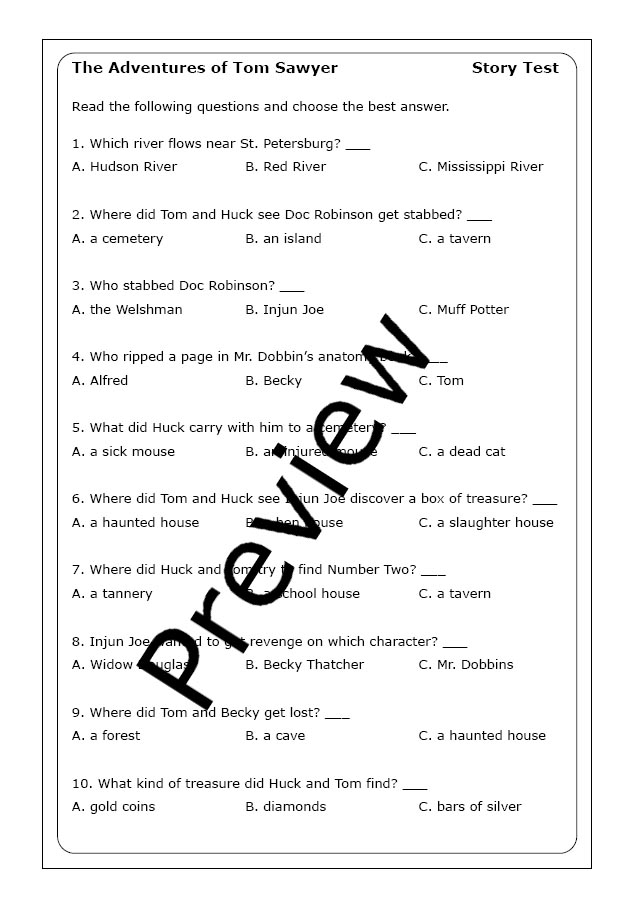 "The Adventures of Tom Sawyer" worksheets | Made By Teachers