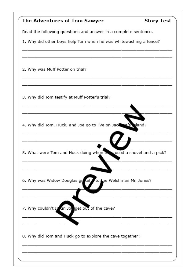 "The Adventures of Tom Sawyer" worksheets | Made By Teachers