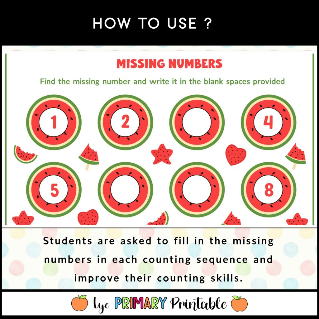 Summer Watermelon Missing Numbers Counting to 100 Worksheets | Made By ...