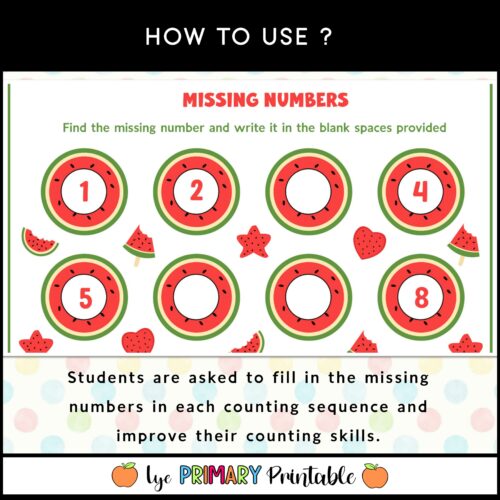 Summer Watermelon Missing Numbers Counting to 100 Worksheets | Made By ...