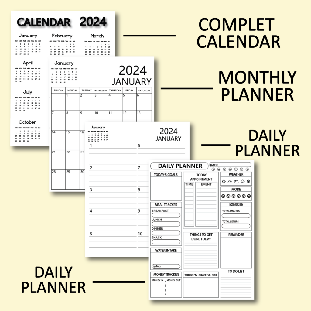 Daily Weekly & Monthly Planner 2024: From January to December - 12 ...
