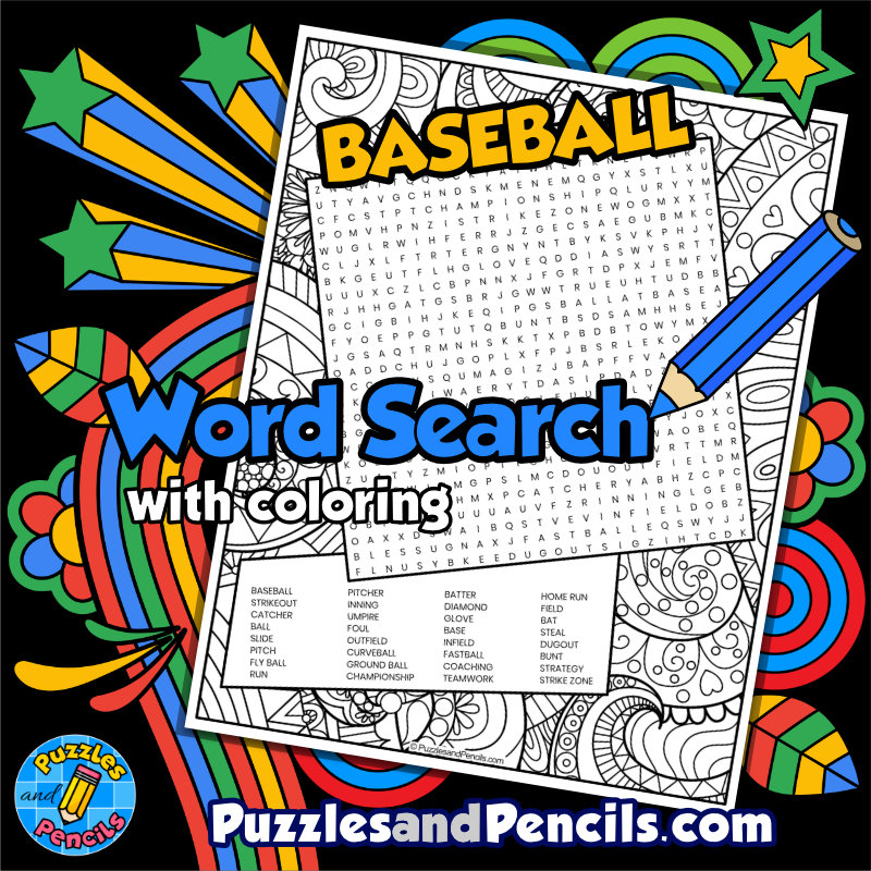 Baseball Word Search Puzzle Activity with Coloring | Summer Wordsearch ...