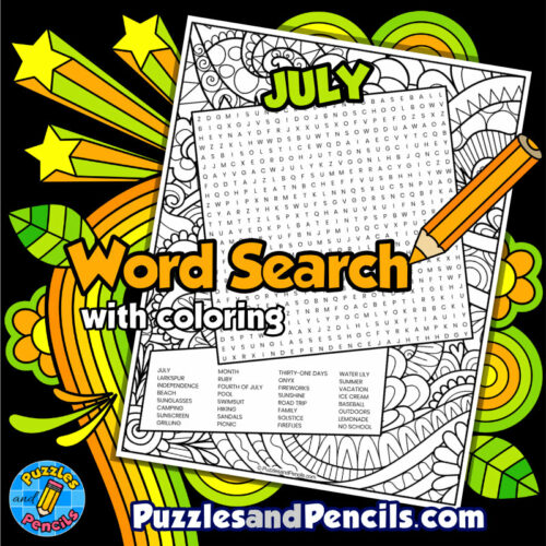 July Word Search Puzzle with Coloring | July Wordsearch | Made By Teachers