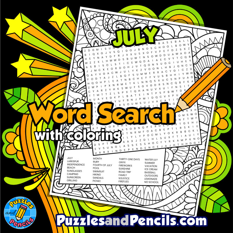 July Word Search Puzzle with Coloring | July Wordsearch | Made By Teachers