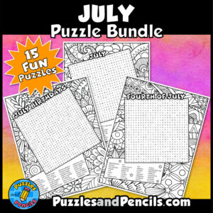 July Word Search Puzzle Activity Page BUNDLE | 15 Wordsearch Puzzles ...
