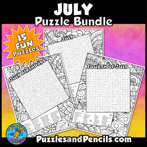 July Word Search Puzzle Activity Page BUNDLE | 15 Wordsearch Puzzles ...