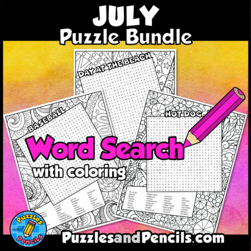 July Word Search Puzzle Activity Page BUNDLE | 15 Wordsearch Puzzles ...