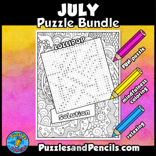 July Word Search Puzzle Activity Page BUNDLE | 15 Wordsearch Puzzles ...